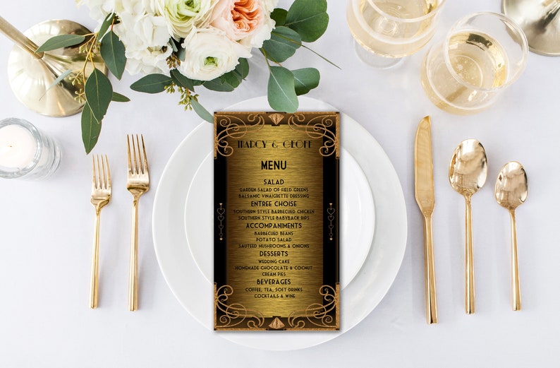 Printable Menu Card Template Great Gatsby Style Art Deco | Etsy