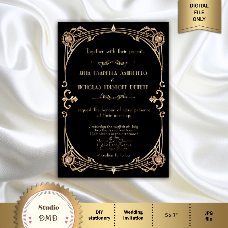 Great Gatsby Style Art Deco Wedding Invitation Great Gatsby - Etsy