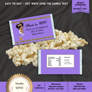 Printable Microwave Popcorn Wrapper, Ready to Pop, Little Princess ...
