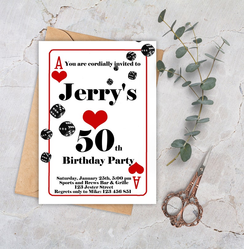 Playing Card Birthday Party Invitation Invitations for Guys | Etsy