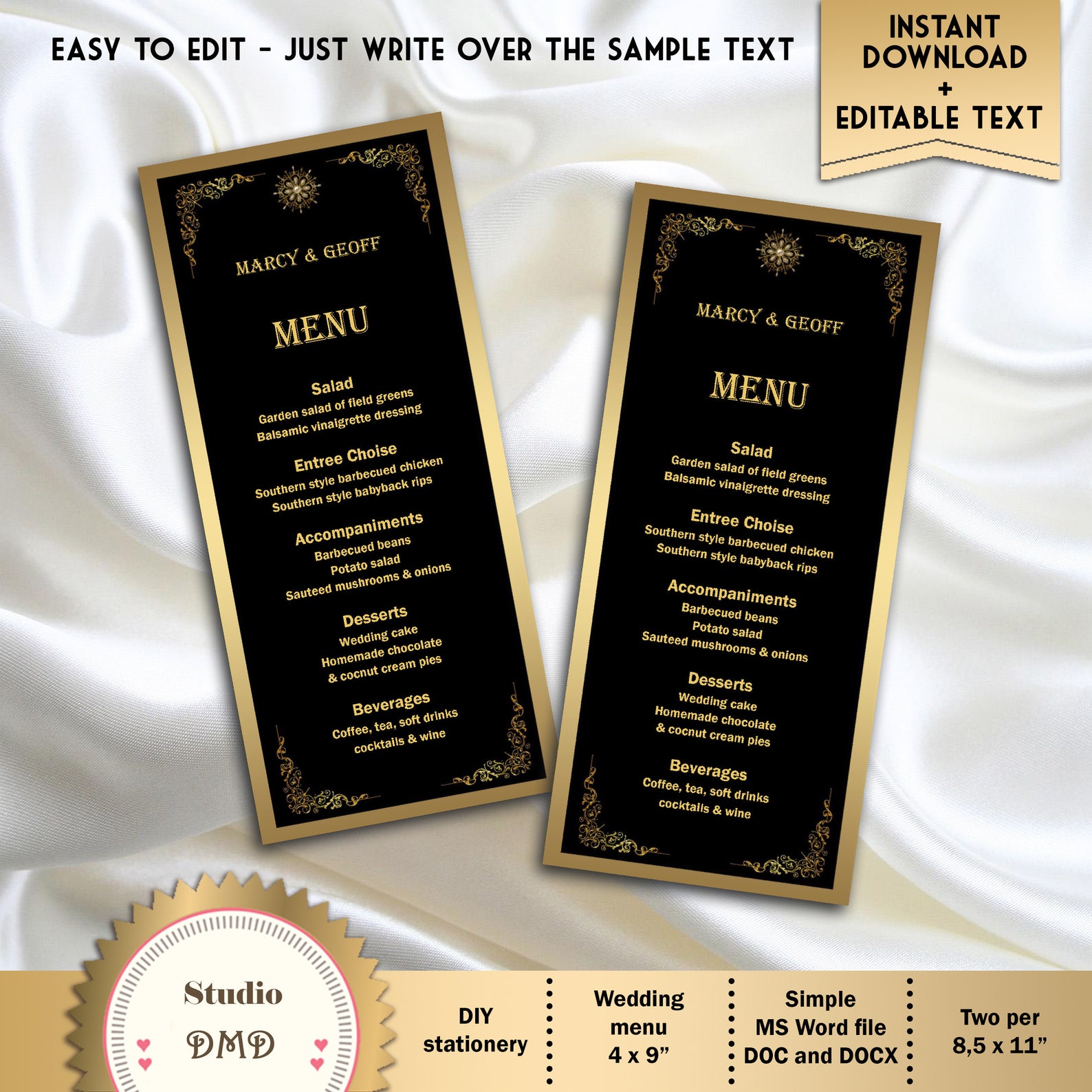 Printable Menu Card Template Great Gatsby Style Art Deco - Etsy