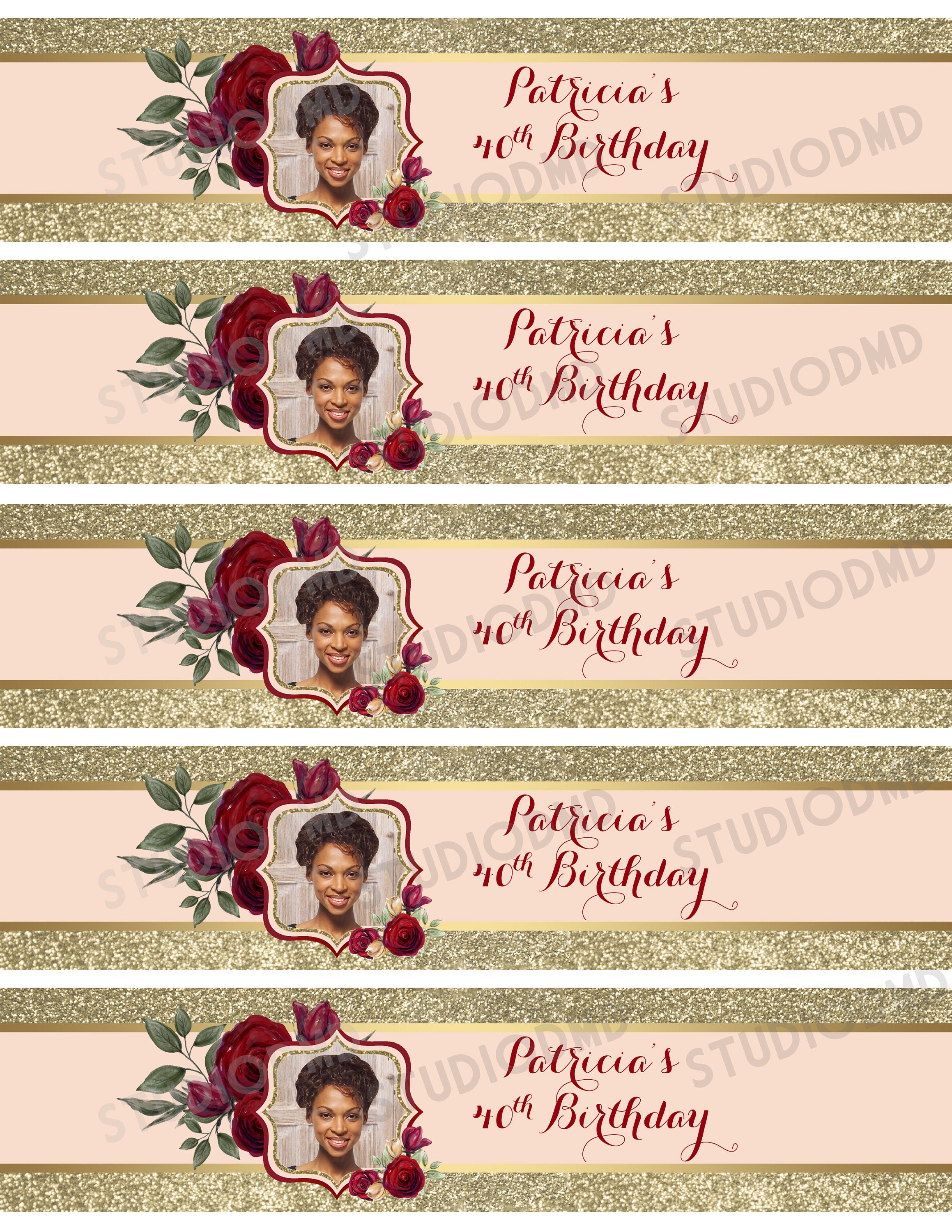Printable Water Bottle Labels Elegant Floral With Photo - Etsy