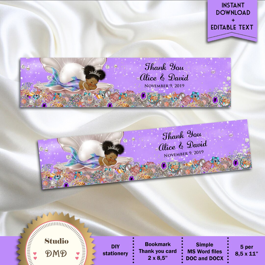 Little Mermaid Bookmark Thank You Bookmarks Baby Shower - Etsy