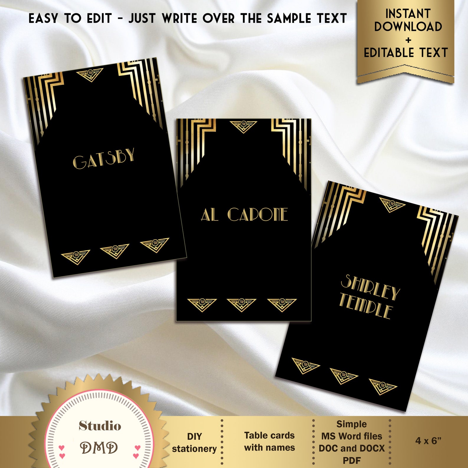 Printable Table Cards Template With the Names Art Deco Great | Etsy