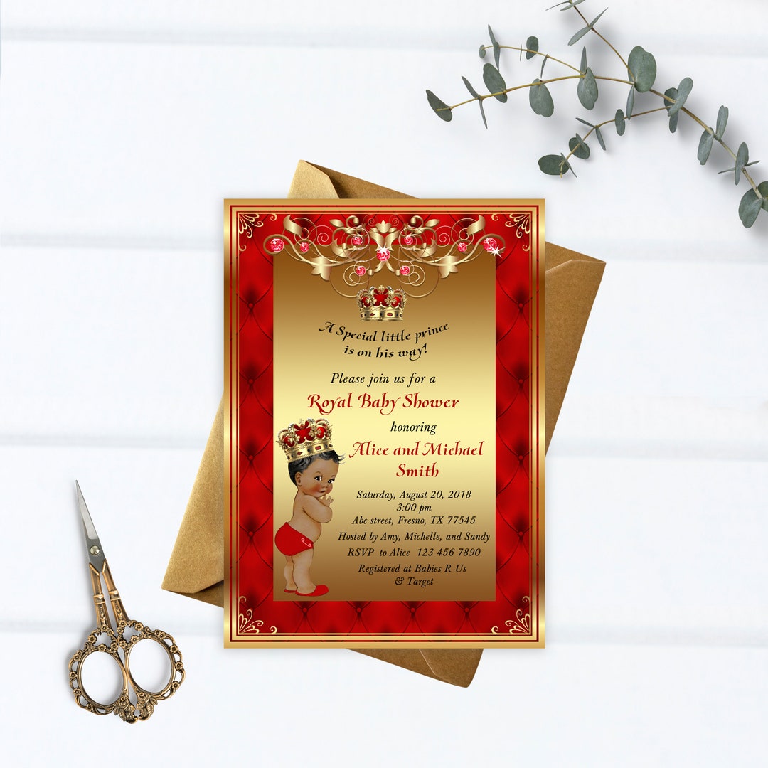 Printable Royal Baby Shower Invitation, Regal Red Gold Card, Prince ...