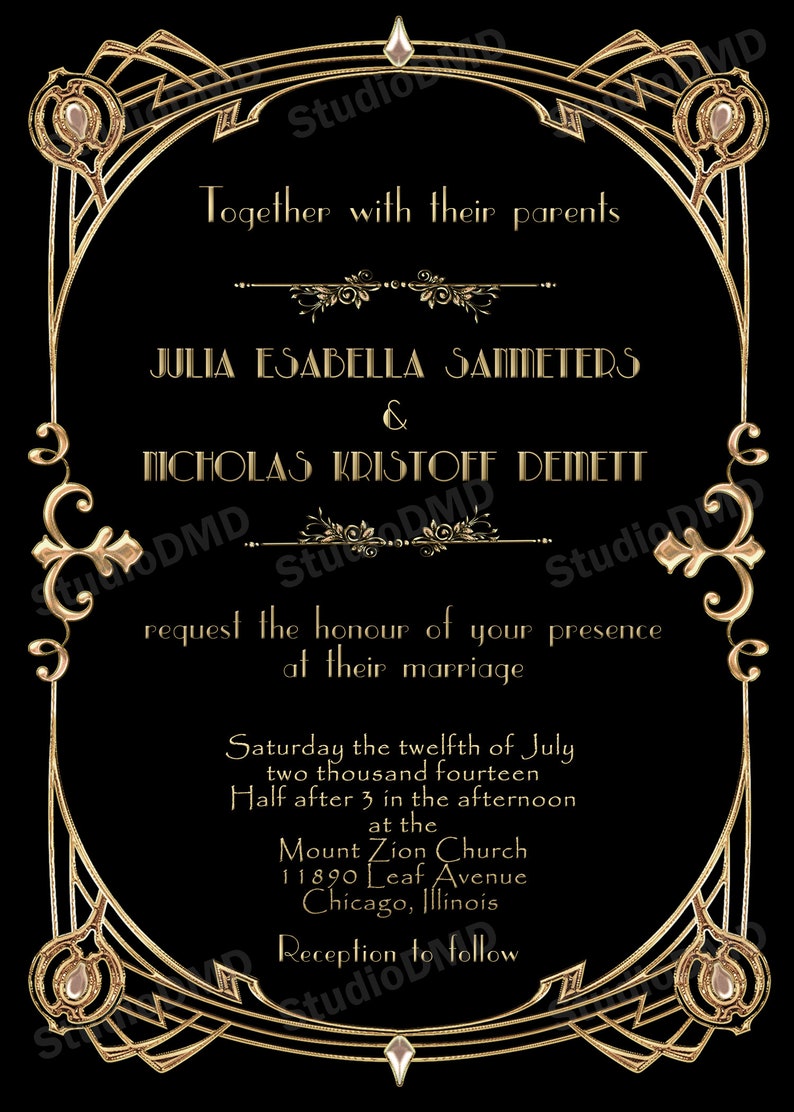 Great Gatsby Style Art Deco Wedding Invitation Great Gatsby - Etsy