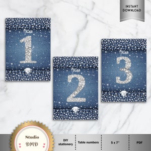 Table Cards, Table Numbers, Table Decoration, Denim and Diamonds ...