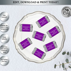 Mini Candy Bar Wrappers, Mini Hershey's Chocolates, Purple and Silver ...