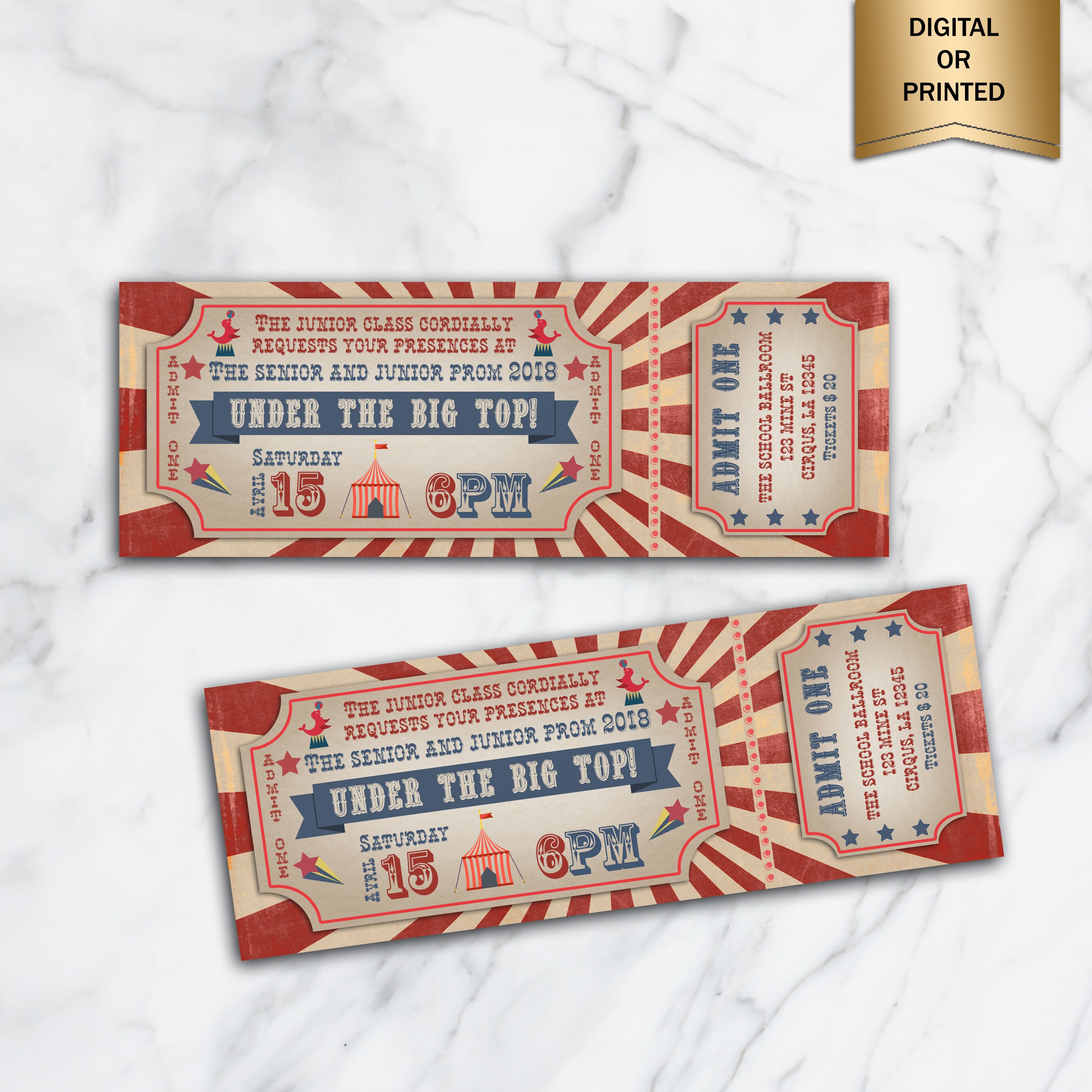 Printable Prom Ticket Invitation Under the Big Top Junior - Etsy