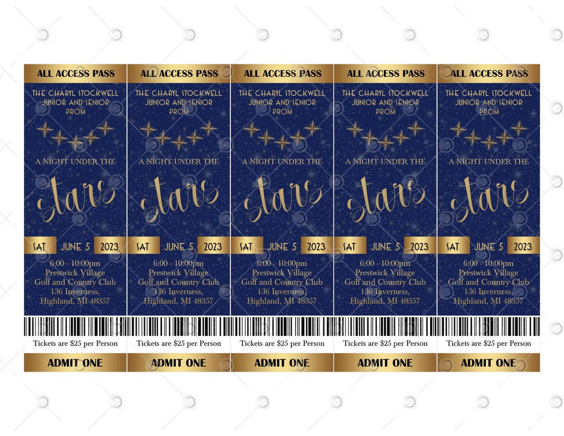 Printable Prom Ticket Invitation A Night Under the Stars - Etsy