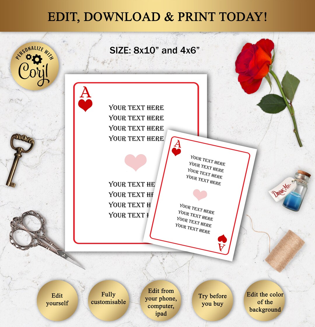 Playing Card Casino Editable Template, Menu, Program, Signs for Any ...