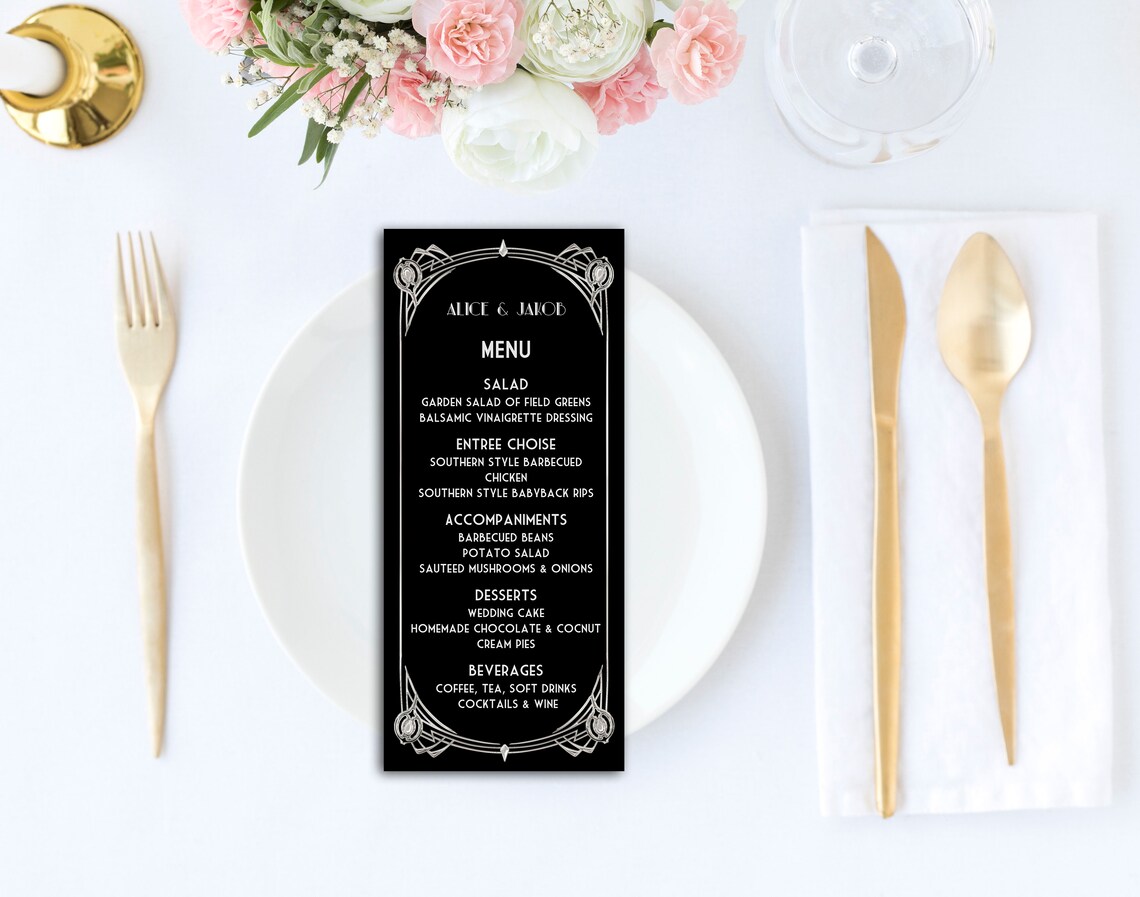 Printable Menu Card Template Great Gatsby Style Art Deco - Etsy