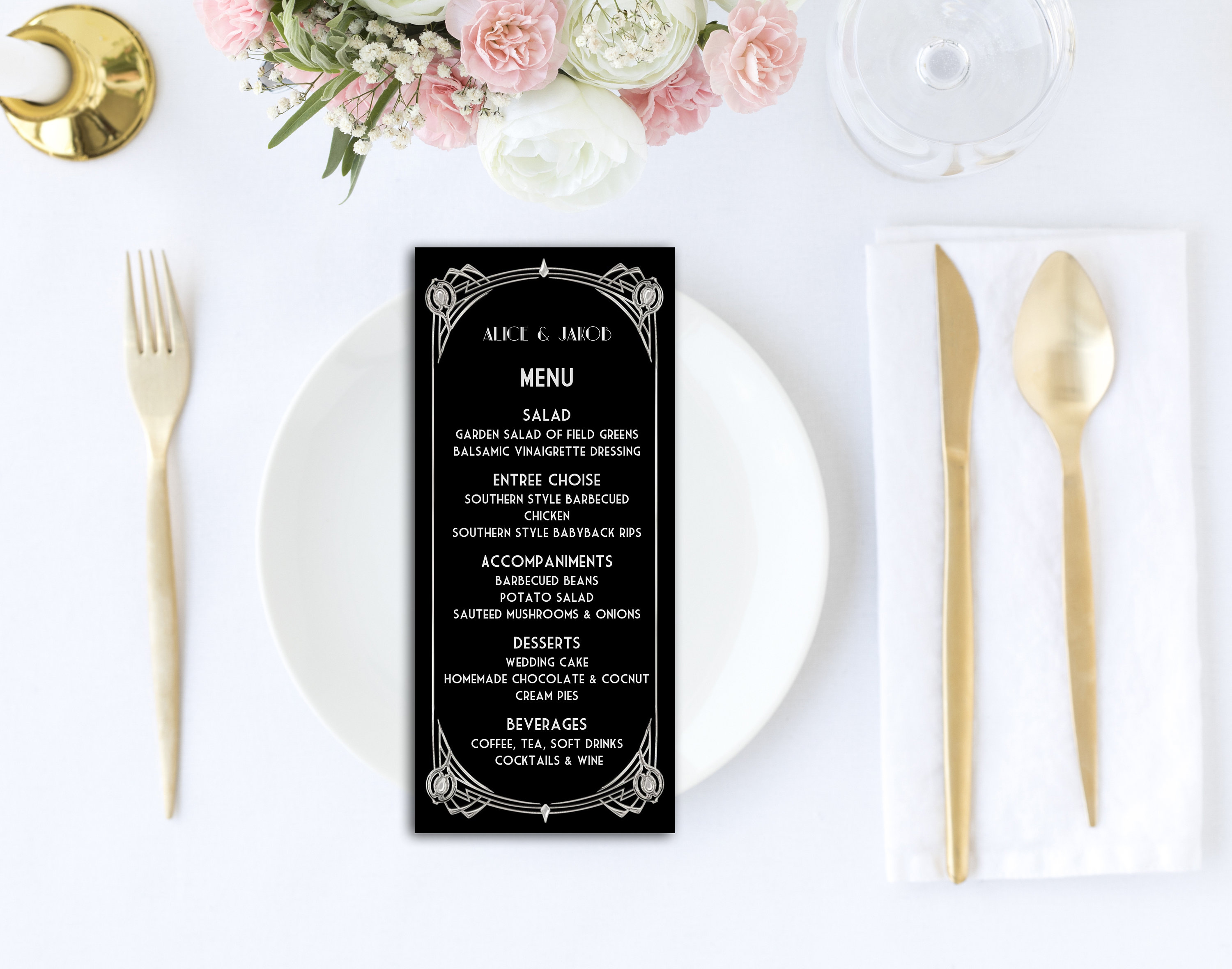 Printable Menu Card Template Great Gatsby Style Art Deco | Etsy