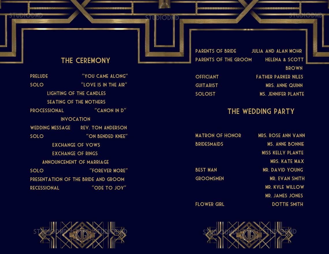 Printable Navy Blue and Gold Wedding Program Template Art | Etsy