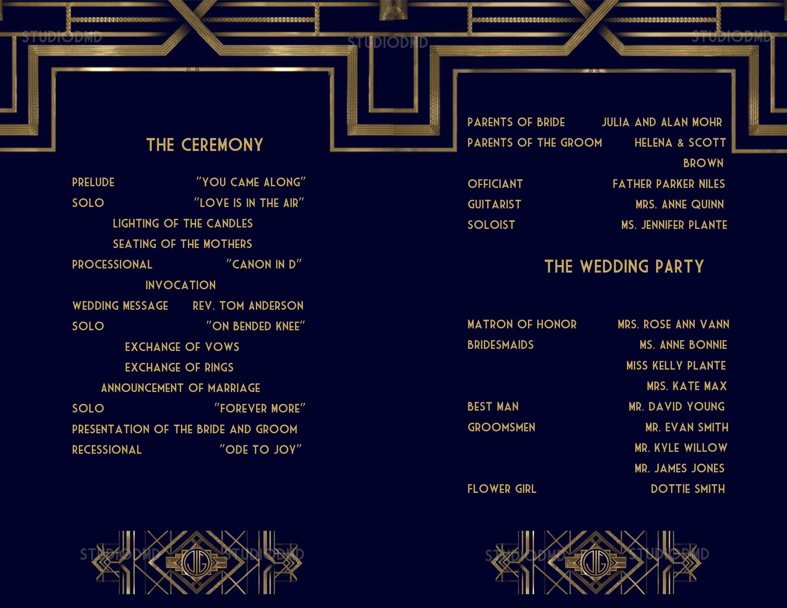 Printable Navy Blue and Gold Wedding Program Template Art | Etsy