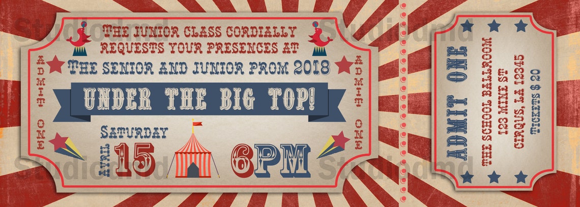 Printable Prom Ticket Invitation Under the Big Top Junior - Etsy