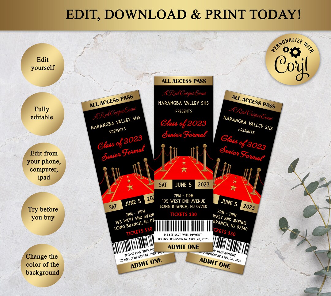 Printable Red Carpet Prom Invitation, Red Carpet Affair Invitation, Red ...