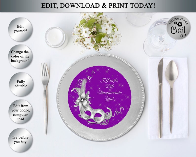 Printable Charger Plate Insert or Centerpiece Masquerade - Etsy