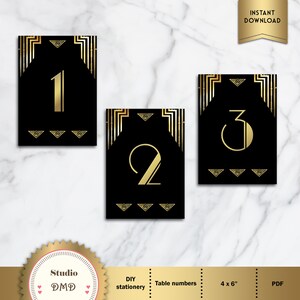 Great Gatsby Art Deco Table Cards, Table Numbers 4 X 6, Table ...
