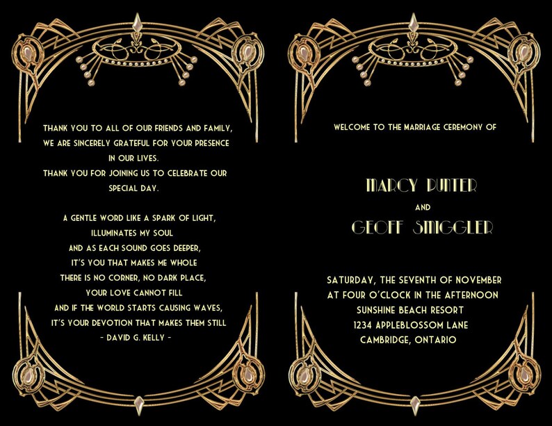 Printable Wedding Program Template Great Gatsby Style Art | Etsy