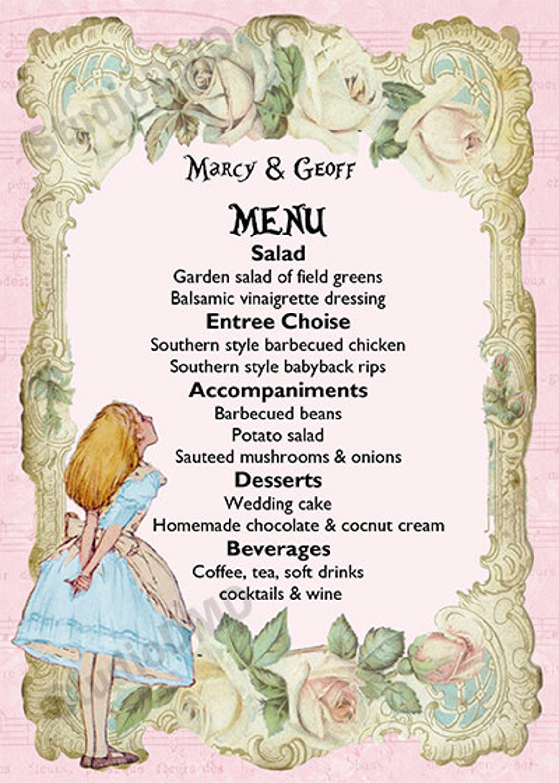 Printable Menu Card Template Alice in Wonderland Mad Hatter - Etsy