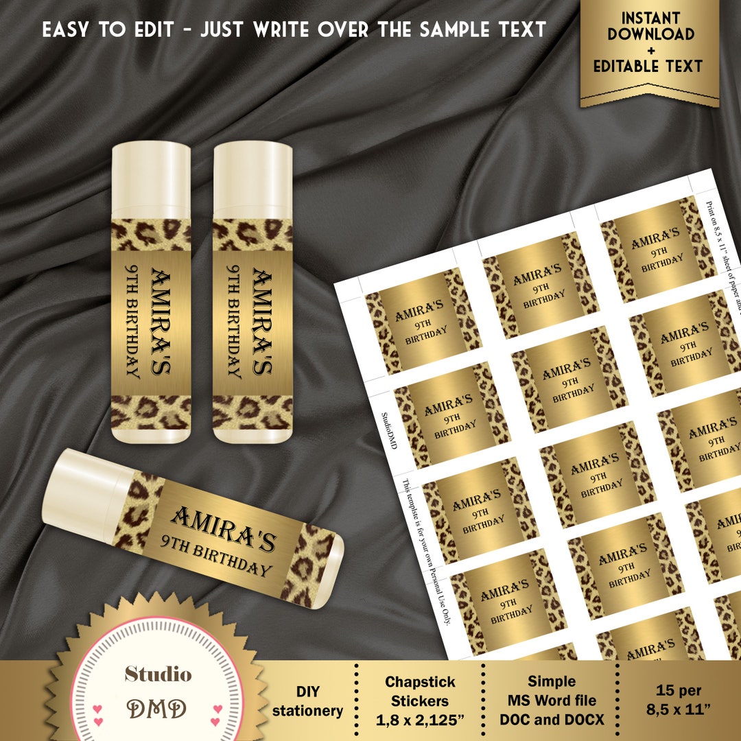 Printable Chapstick Stickers, Cheetah Chap Stick, Lip Balm Labels ...