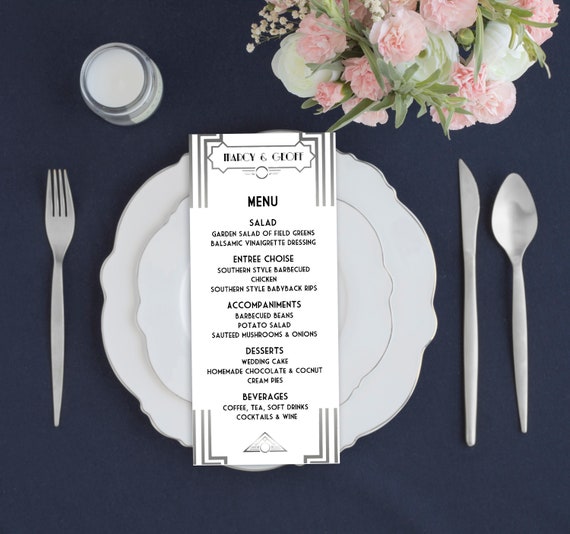 Printable Menu Card Template Great Gatsby Style Art Deco | Etsy