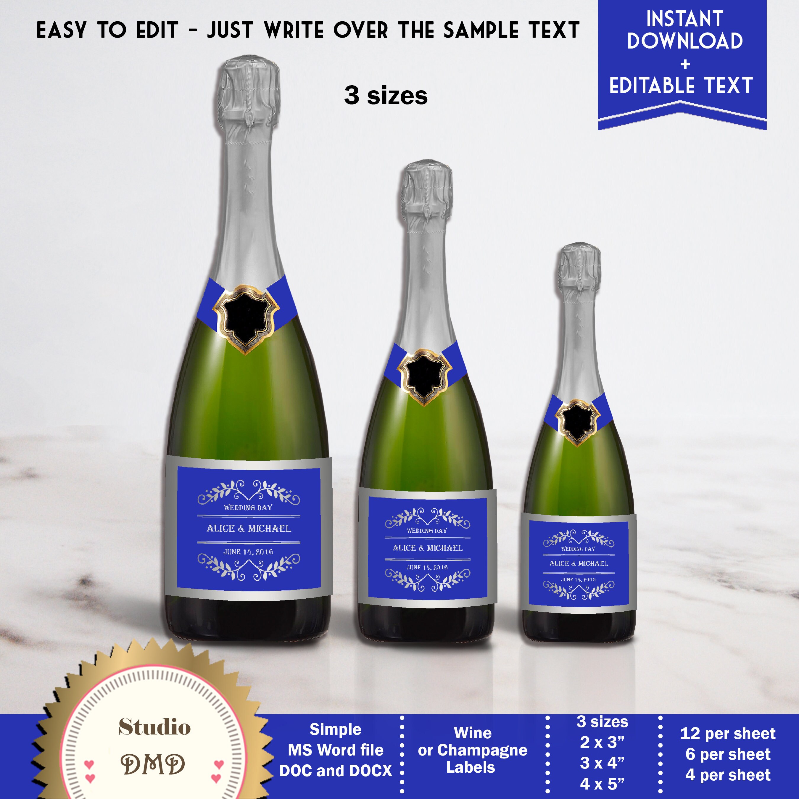 Printable Full-size or Mini Wine or Champagne Labels 3 Sizes - Etsy