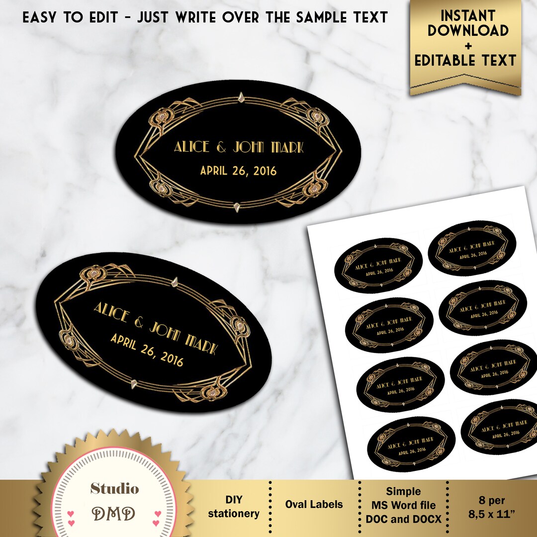 Art Deco Gatsby Style Wedding Stickers Oval Labels Black and - Etsy