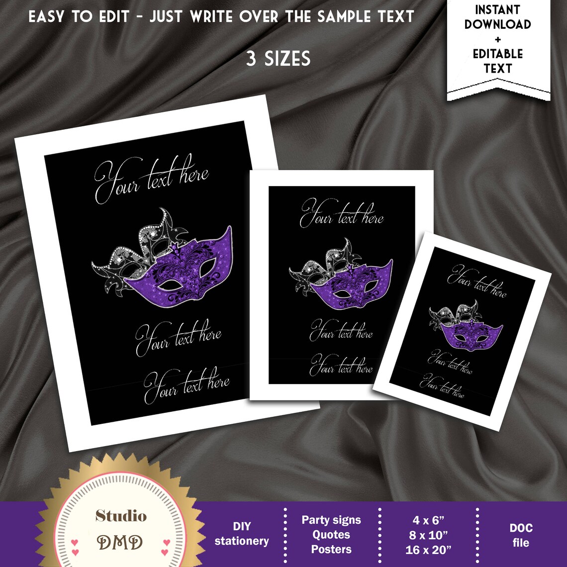 Printable Masquerade Ball Signs Template Birthday Party | Etsy