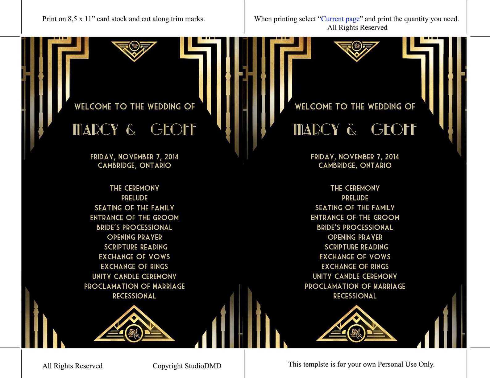 Printable Wedding Program Template Art Deco Great Gatsby | Etsy