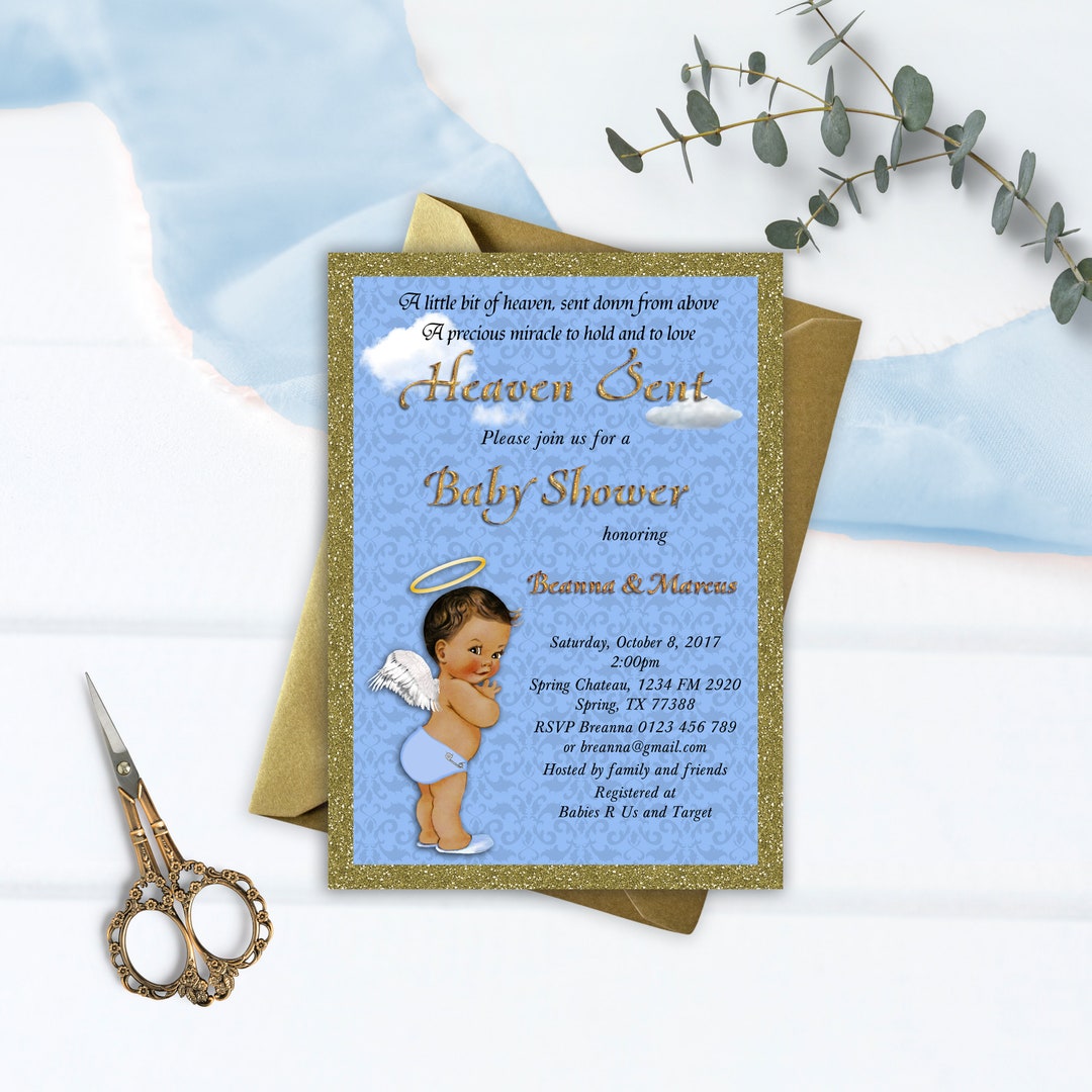 Heaven Sent Baby Shower Invitation, Sent From Heaven, Little Angel ...