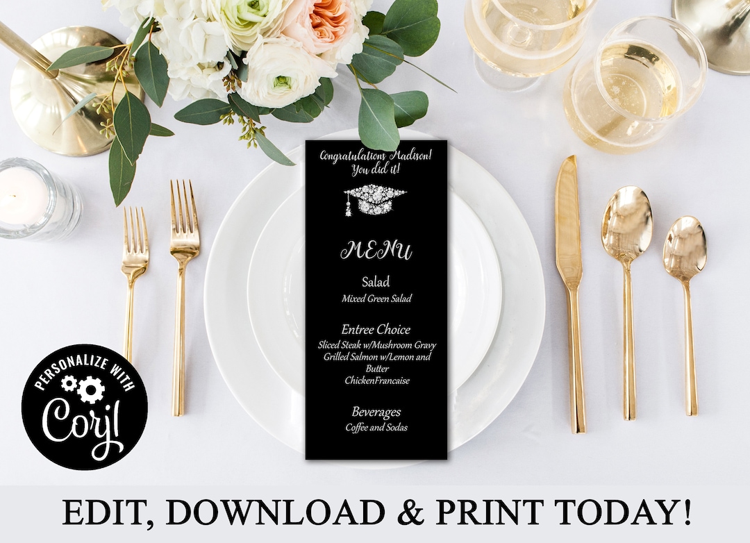 Printable Menu, Graduation Menu, Graduation Decoration, Diamonds ...