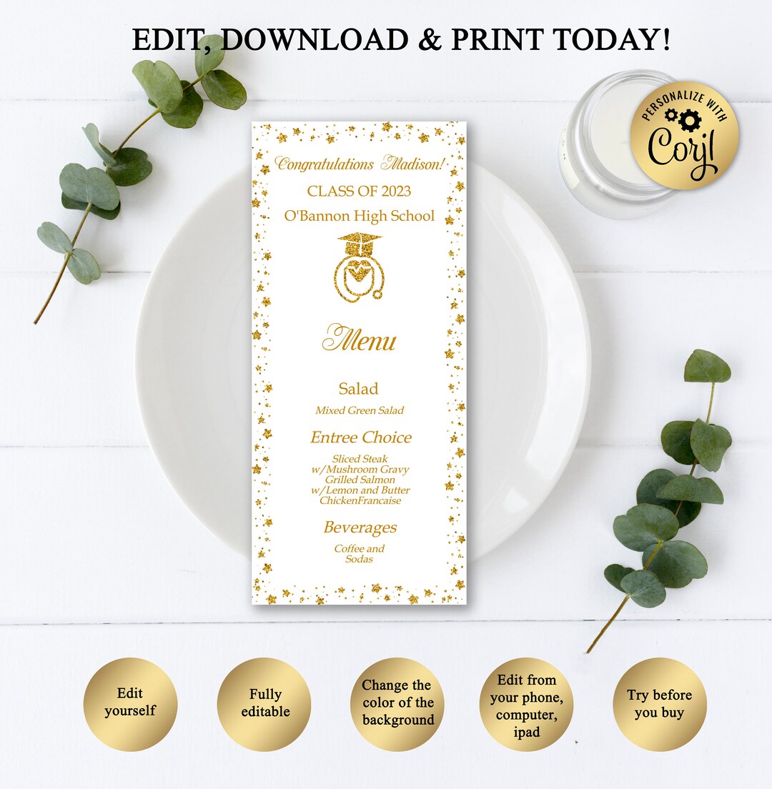 Nurse Graduation Menu Template, Printable Menu, Graduation Menu ...