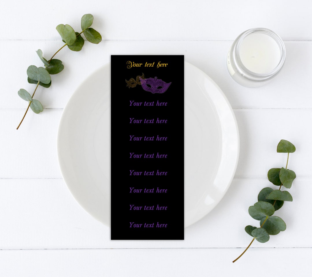 Masquerade Ball Party Signs, Masquerade Party, Program, Menu, Purple ...