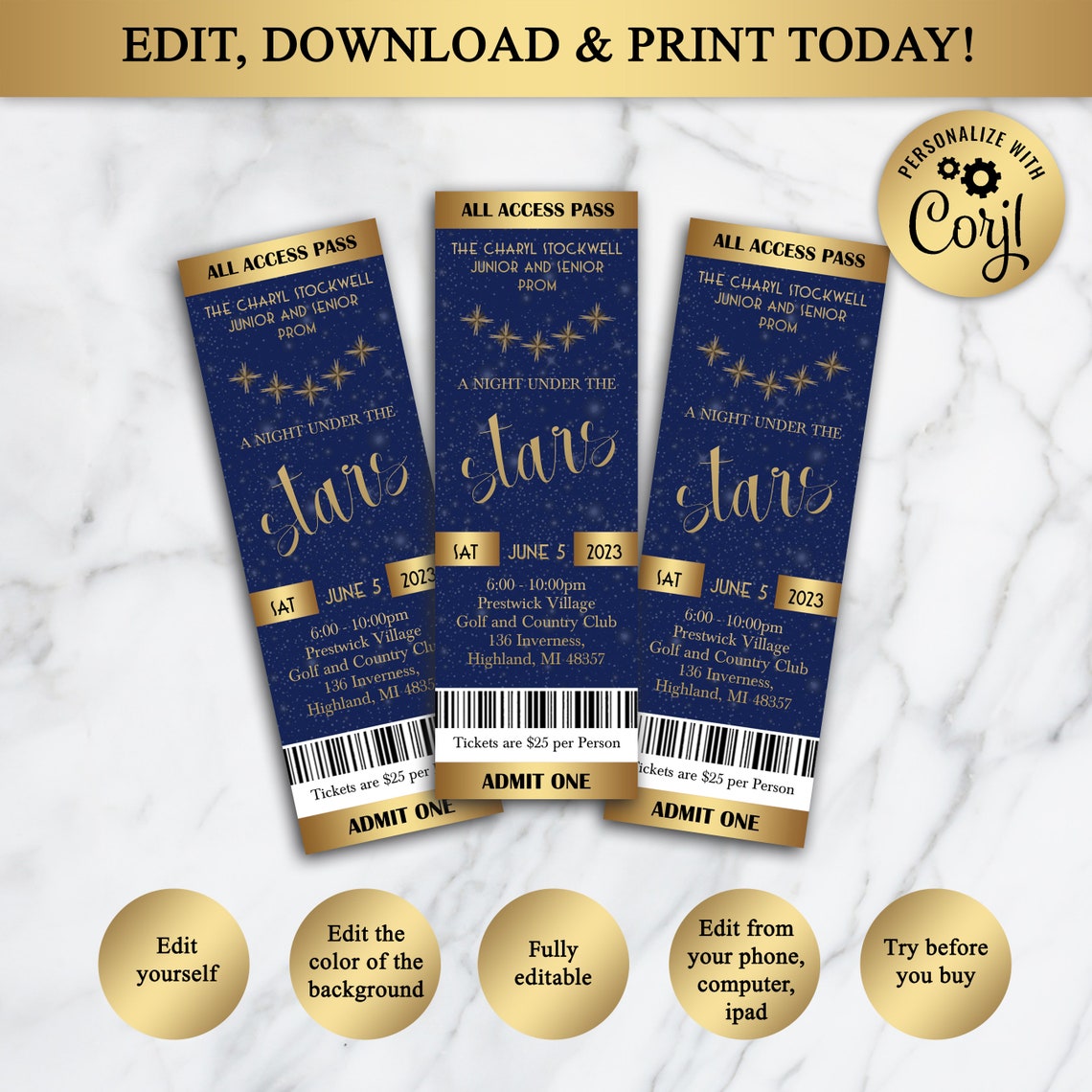 Printable Prom Ticket Invitation A Night Under the Stars - Etsy