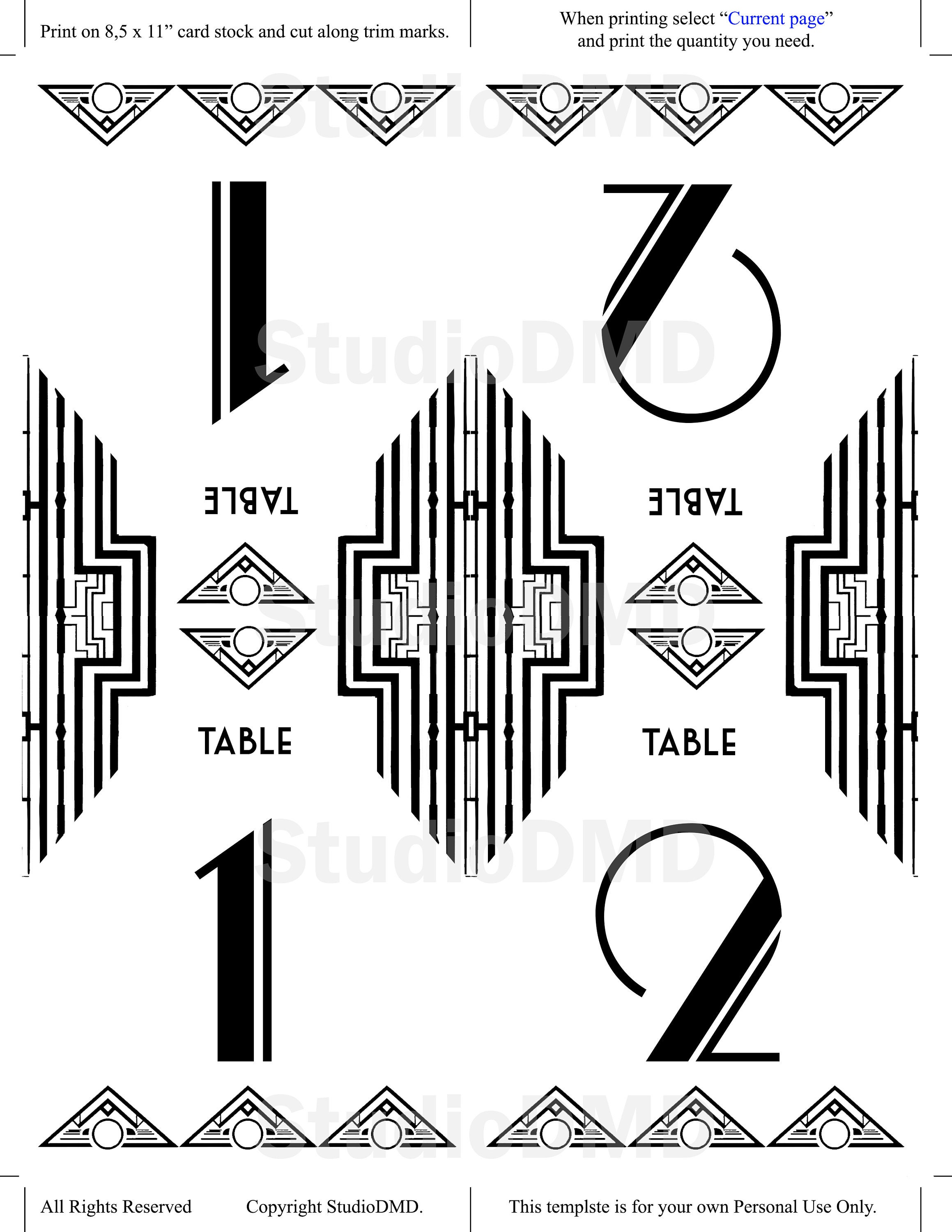 Great Gatsby Art Deco Table Cards Table Numbers Table | Etsy