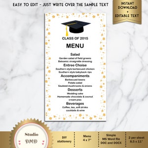 Printable Menu Card Template, Graduation Dinner Menu Template, Stars ...