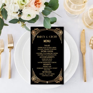 Printable Menu Card Template Great Gatsby Style Art Deco - Etsy Canada