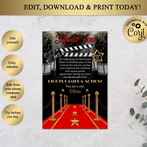Printable Red Carpet Thank You Card, Red Carpet Affair, Red Carpet Gala ...