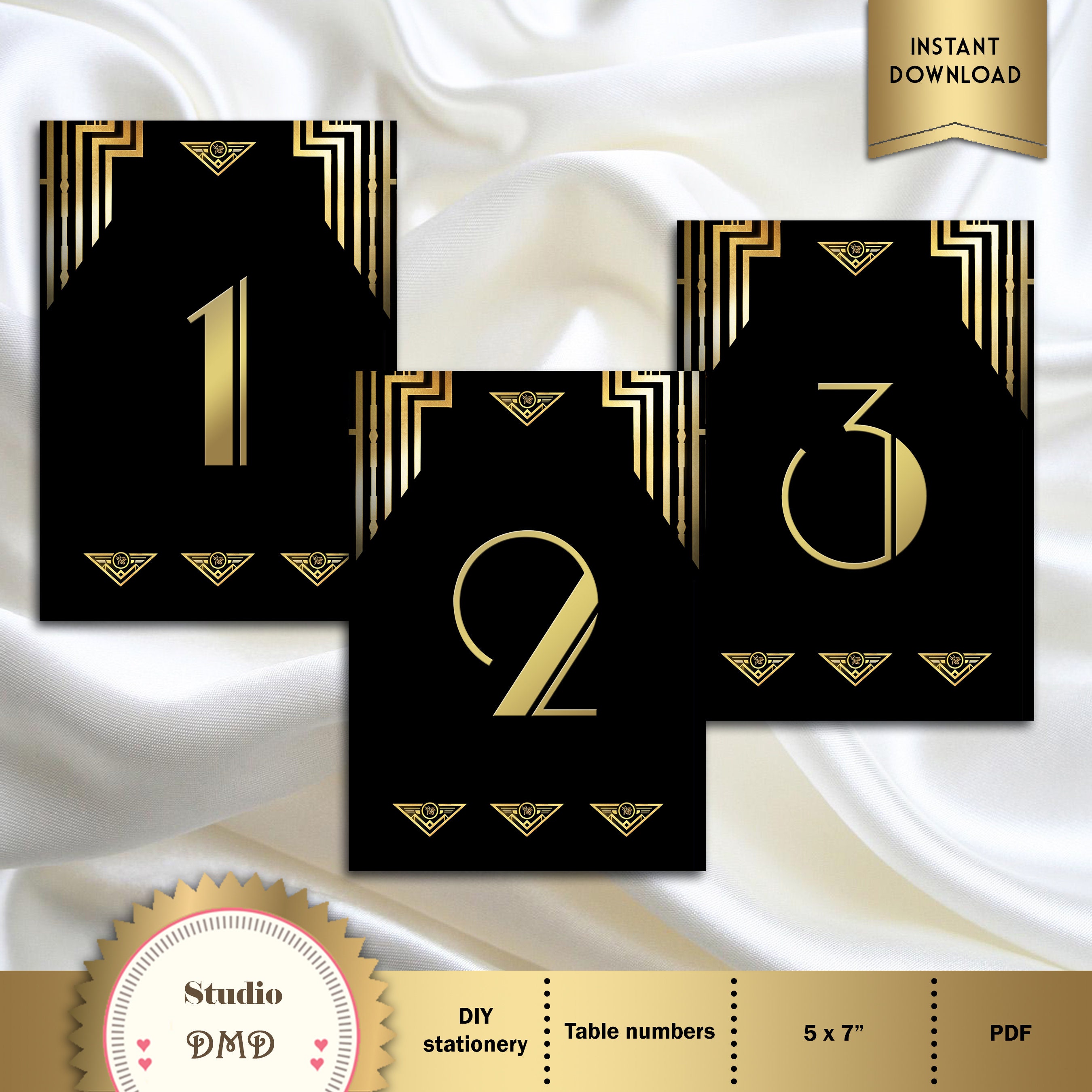 Great Gatsby Art Deco Table Cards Table Numbers 5 x 7 | Etsy