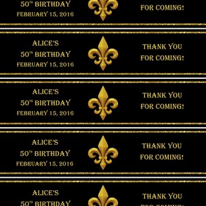 Printable Fleur De Lis Style Water Bottle Labels Elegant Black and Gold ...