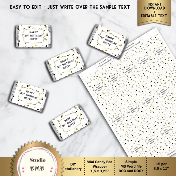 Printable Mini Candy Bar Wrappers Mini Hershey's | Etsy