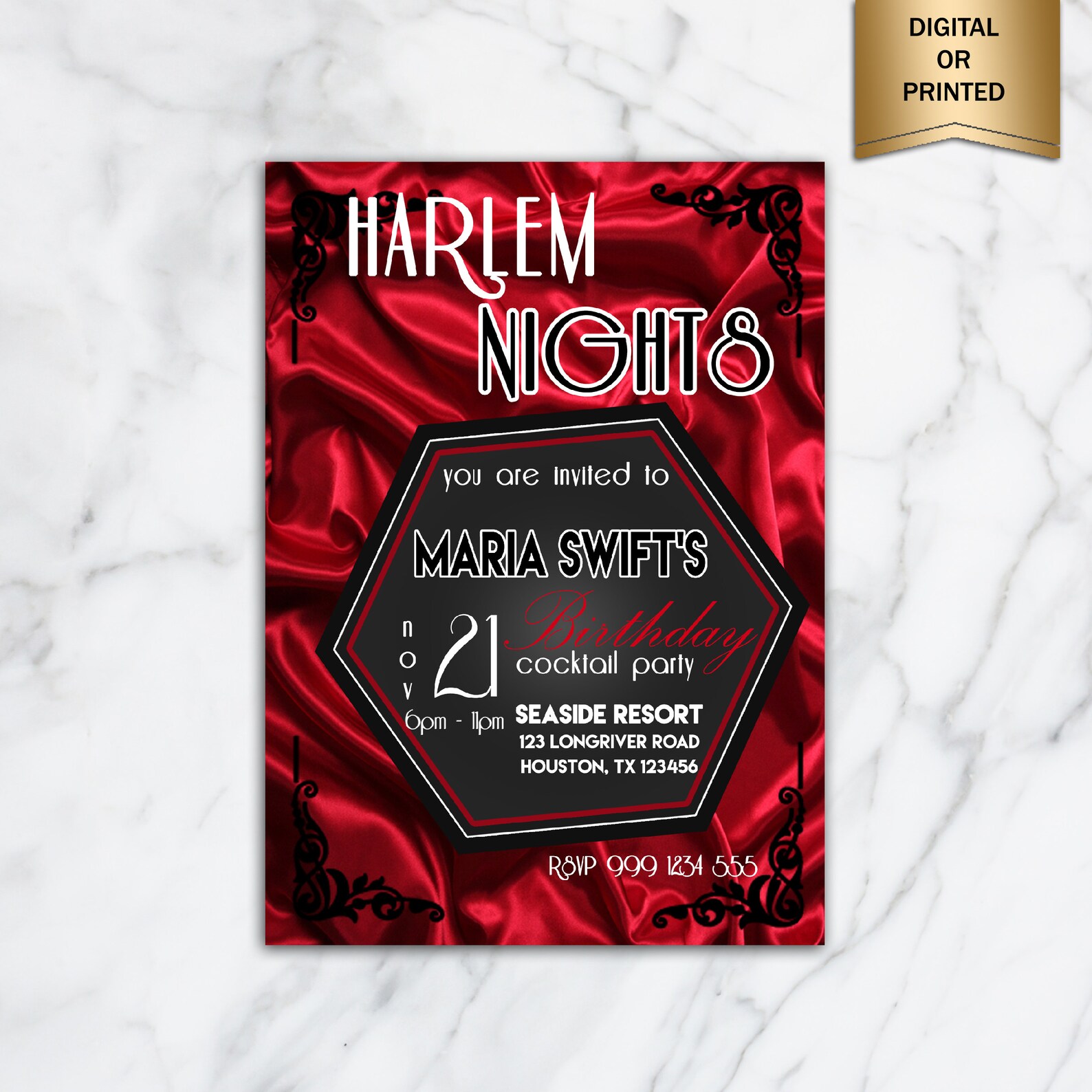 Printable Birthday Party Invitation Harlem Nights Invitation - Etsy