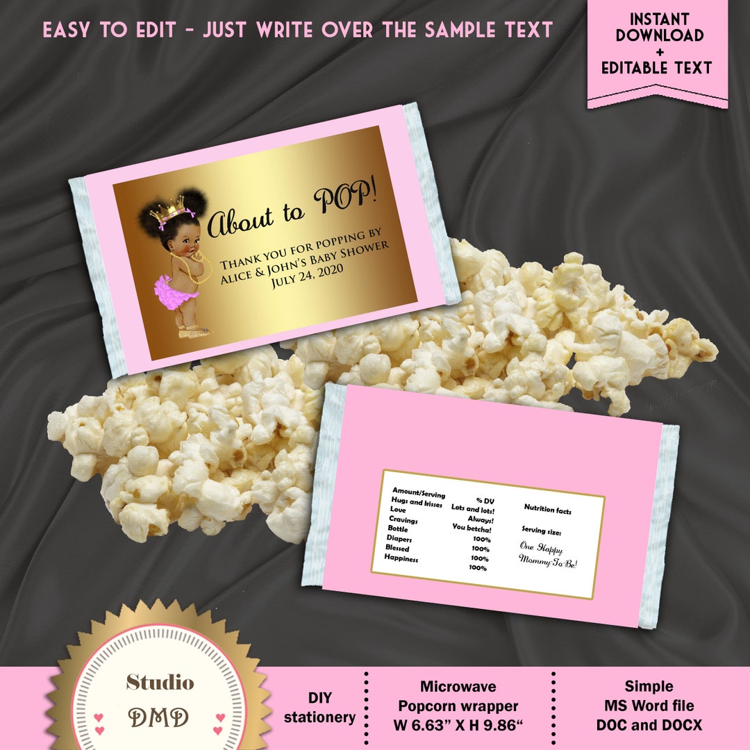 Printable Microwave Popcorn Wrapper, Ready to Pop, Little Princess ...