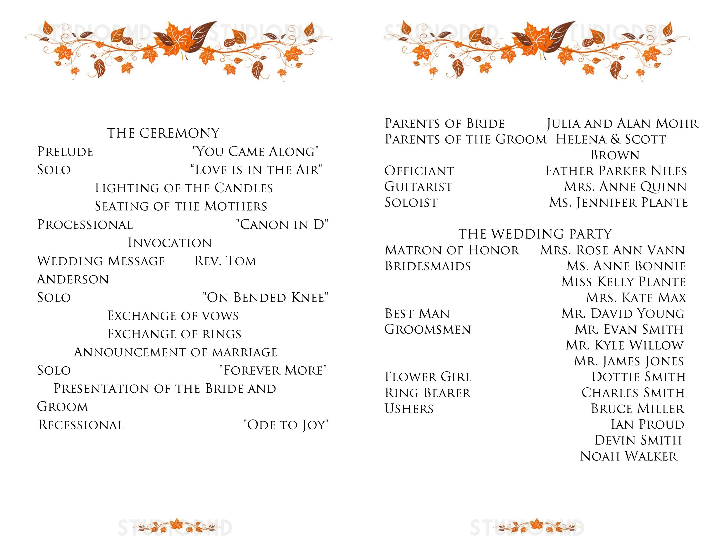 Printable Wedding Program Template Autumn Fall Leaves Wedding | Etsy