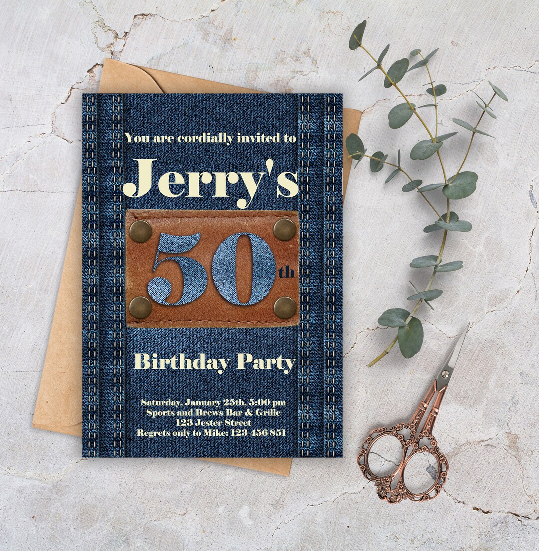 Jeans Birthday Party Invitation, Invitations for Guys, Denim, 30th ...