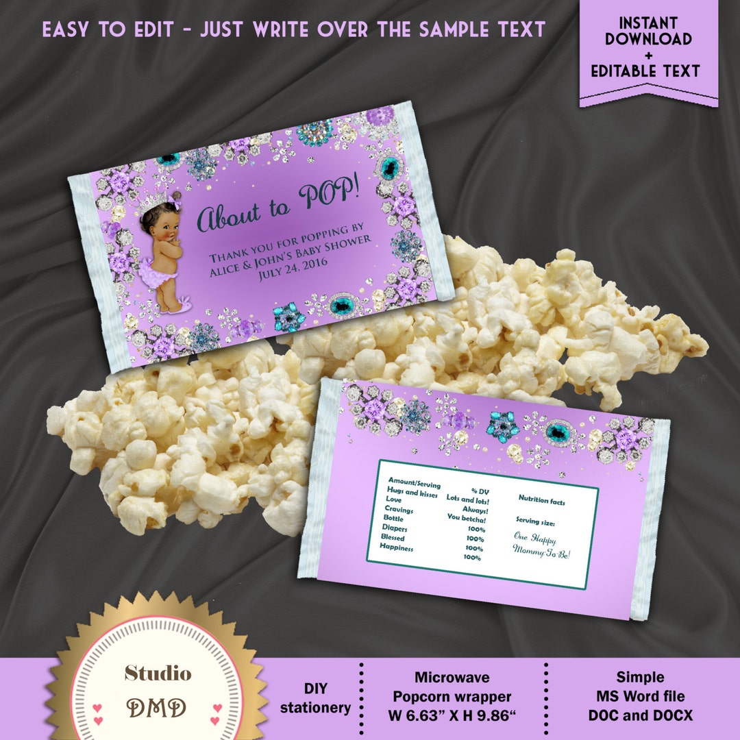 Printable Microwave Popcorn Wrapper, Ready to Pop, Little Princess ...