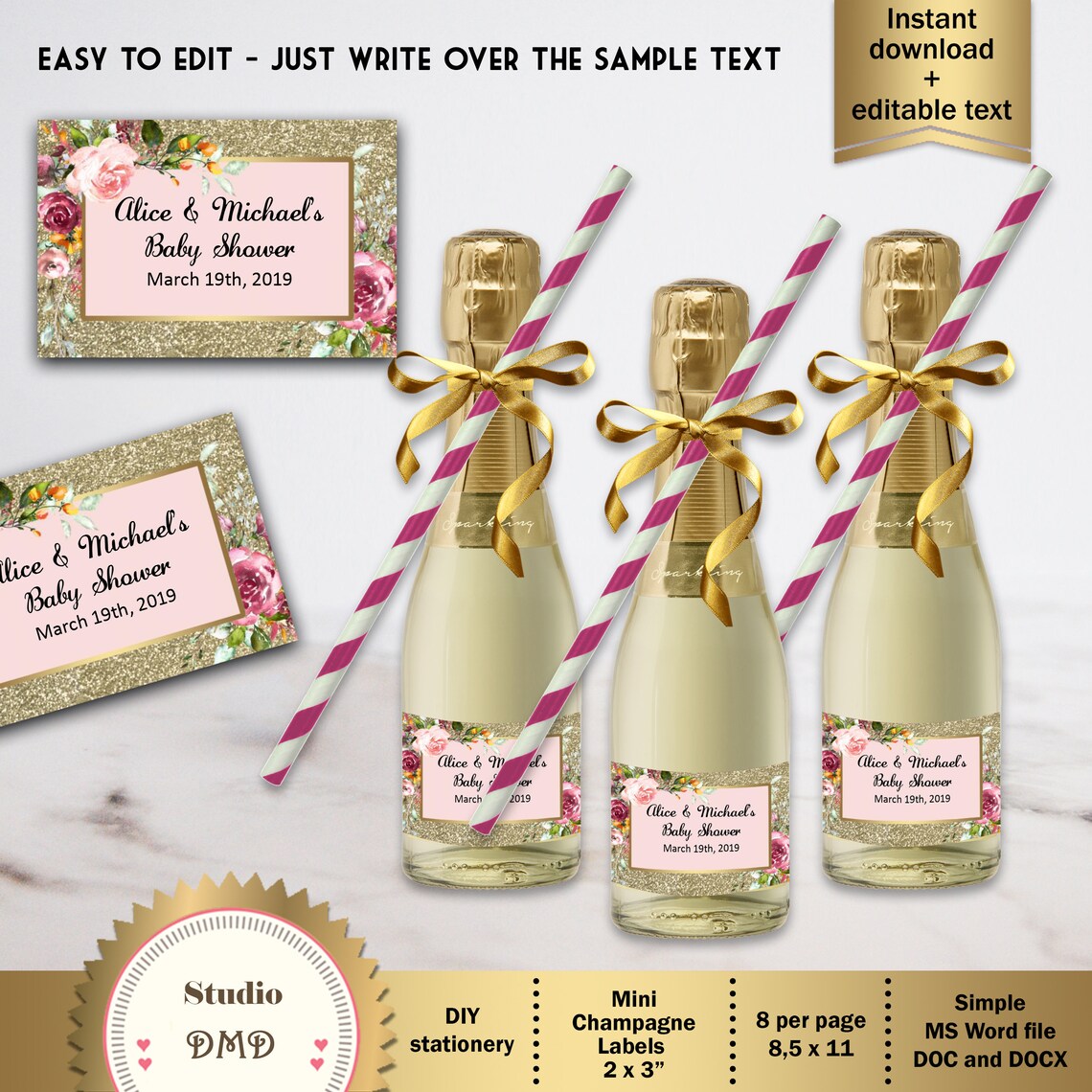 Printable Wine or Champagne Mini Bottle Labels 2 X 3 - Etsy