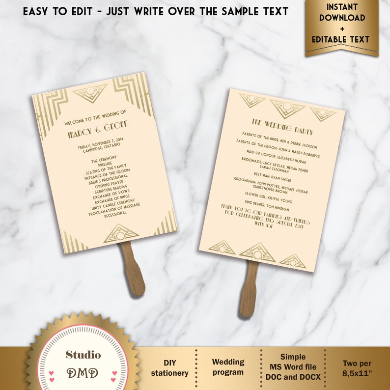 Printable Wedding Program Template Art Deco Great Gatsby | Etsy